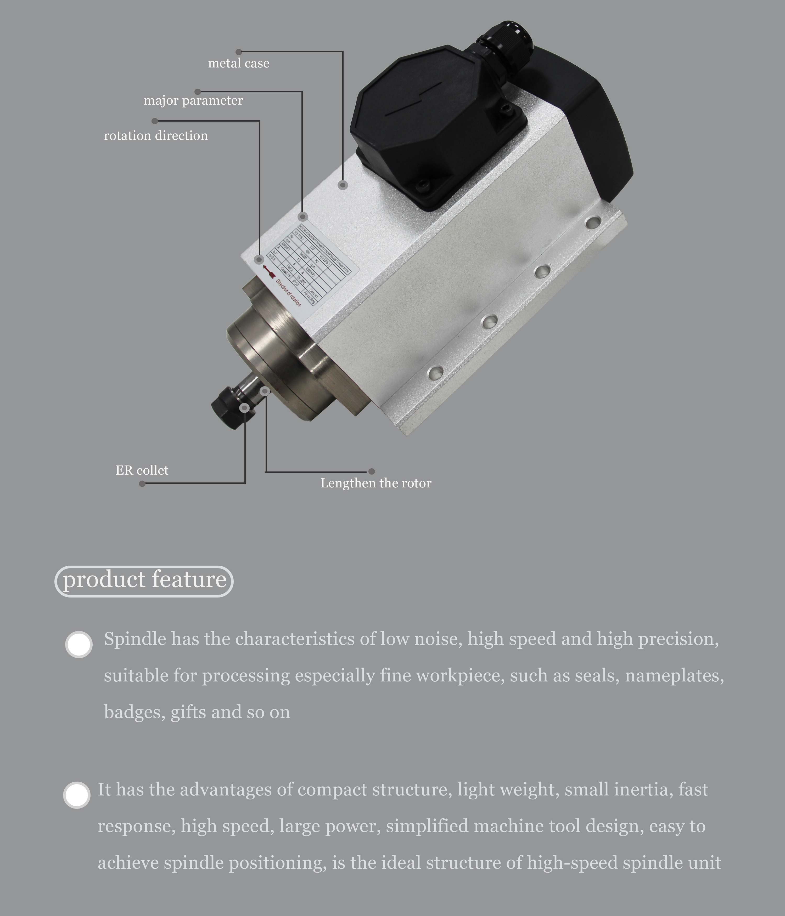 CNC Spindle Motor for Wood Metal Milling Air Cooled 1.5kw 220V 24000RPM ...
